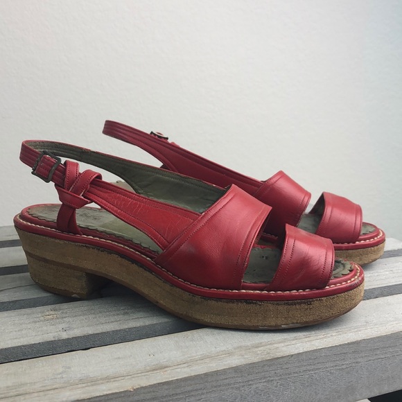 Vintage | Shoes | Vintage 7s Red Leather Wedge Sandals Size 4 | Poshmark